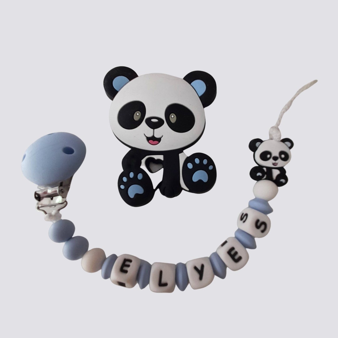 Personalized Blue Panda Pacifier Clip, Pacifier Clip and Rattle/birth ...