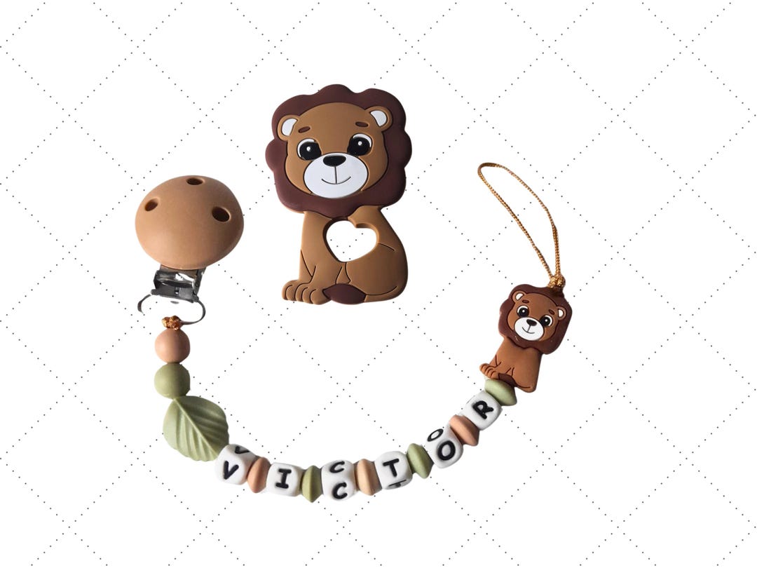 Personalized Pacifier Clip With Name "lion" Jungle Safari Nature Toy ...