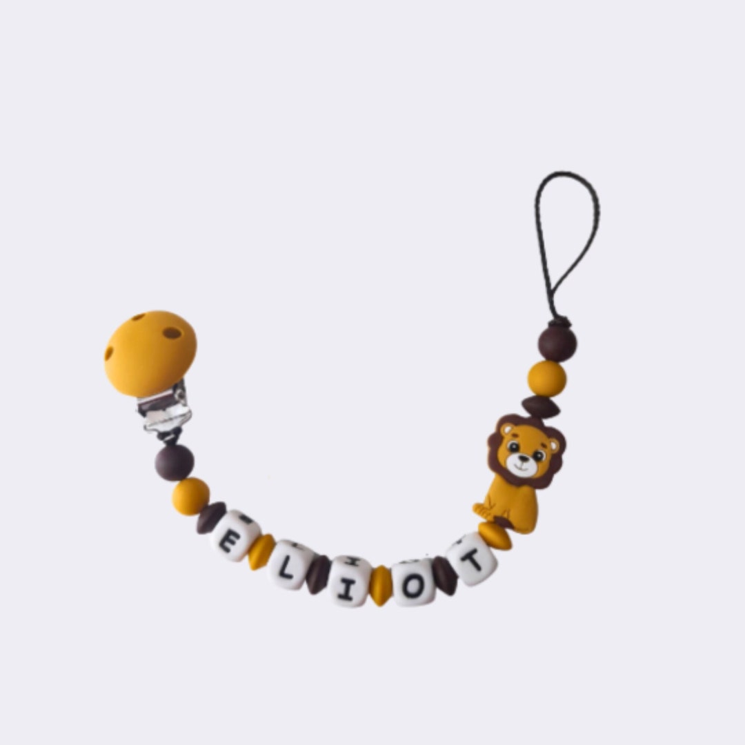Personalized Mixed Lion Pacifier Clip, Birth Gift, Mustard Brown ...