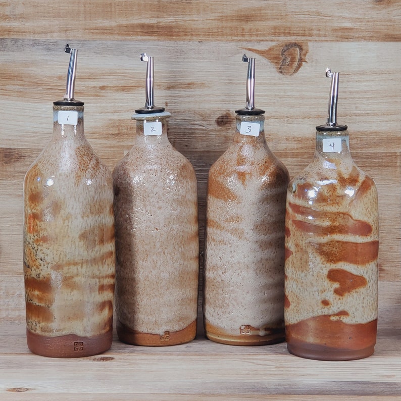 Olive Oil Bottle Dispenser Shino Glaze Wood Fired Olive Oil | Etsy