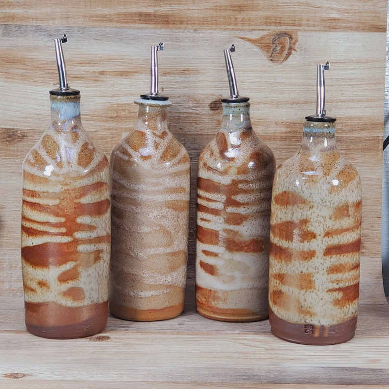 Olive Oil Bottle Dispenser Shino Glaze Wood Fired Olive Oil | Etsy