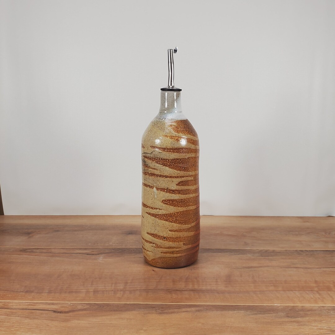 Olive Oil Bottle Dispenser Shino Glaze Wood Fired Olive Oil - Etsy