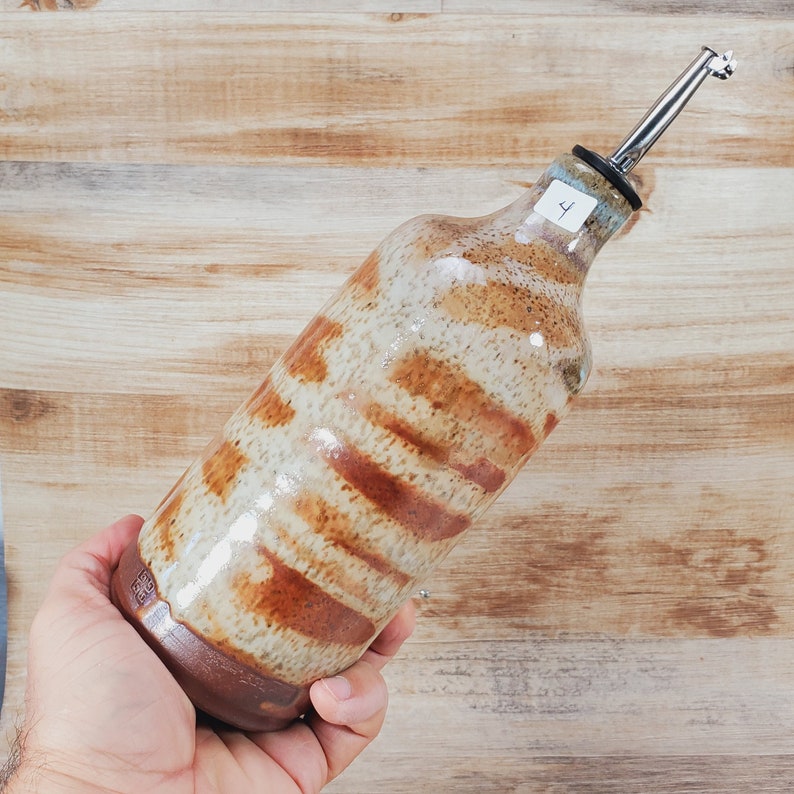 Olive Oil Bottle Dispenser Shino Glaze Wood Fired Olive Oil | Etsy
