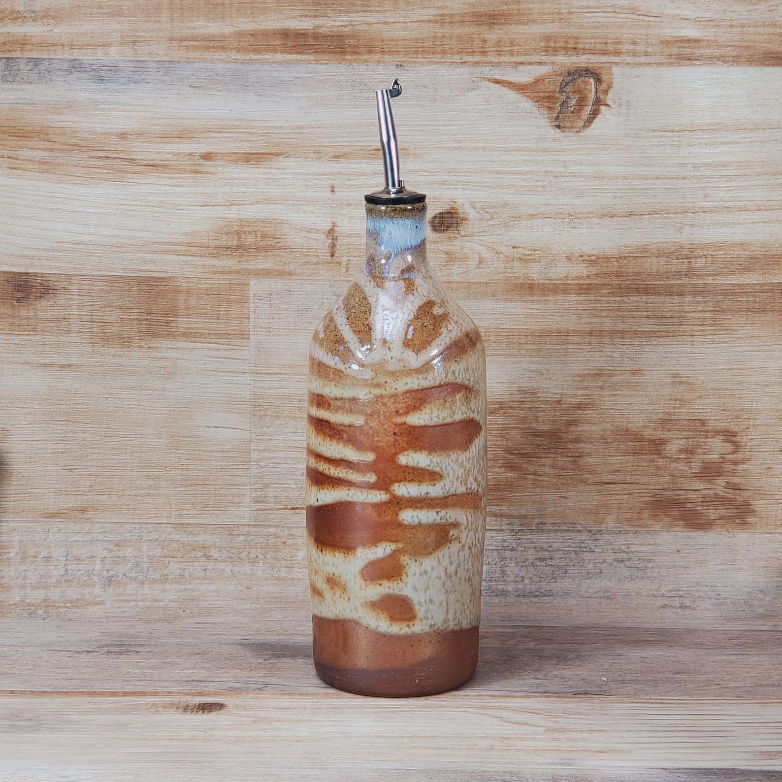 Olive Oil Bottle Dispenser Shino Glaze Wood Fired Olive Oil | Etsy
