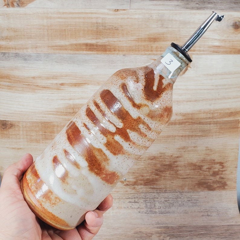 Olive Oil Bottle Dispenser Shino Glaze Wood Fired Olive Oil | Etsy