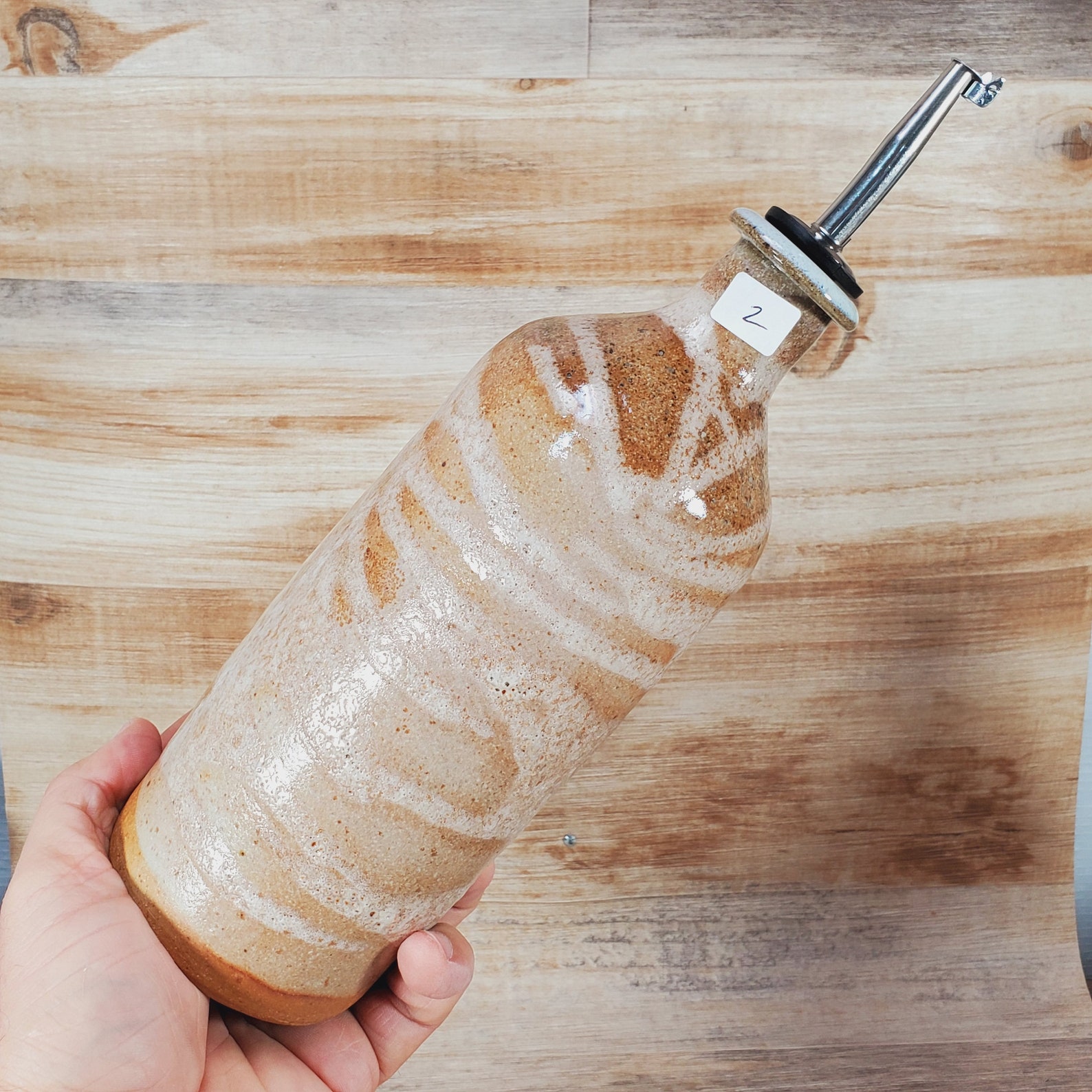 Olive Oil Bottle Dispenser Shino Glaze Wood Fired Olive Oil | Etsy