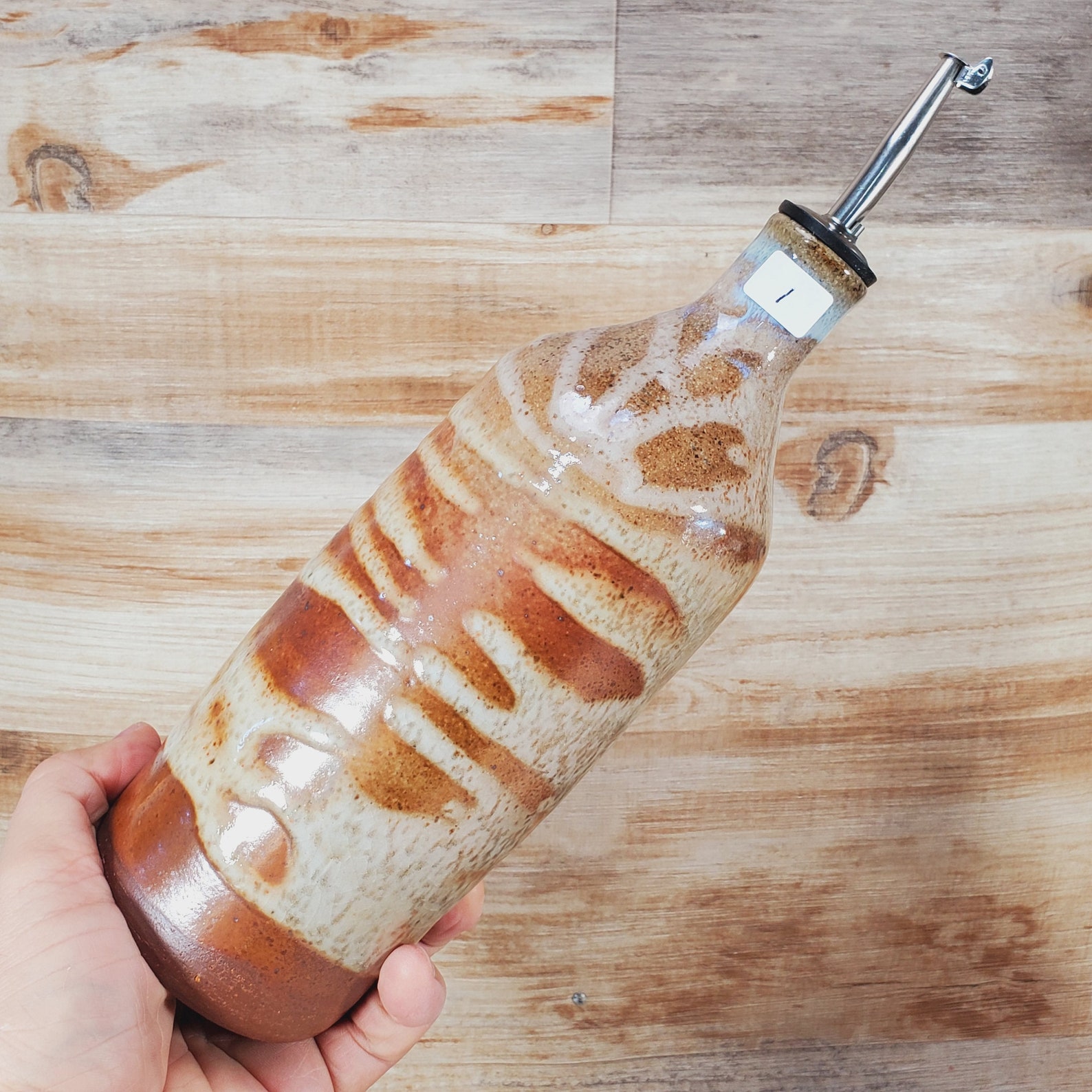 Olive Oil Bottle Dispenser Shino Glaze Wood Fired Olive Oil | Etsy