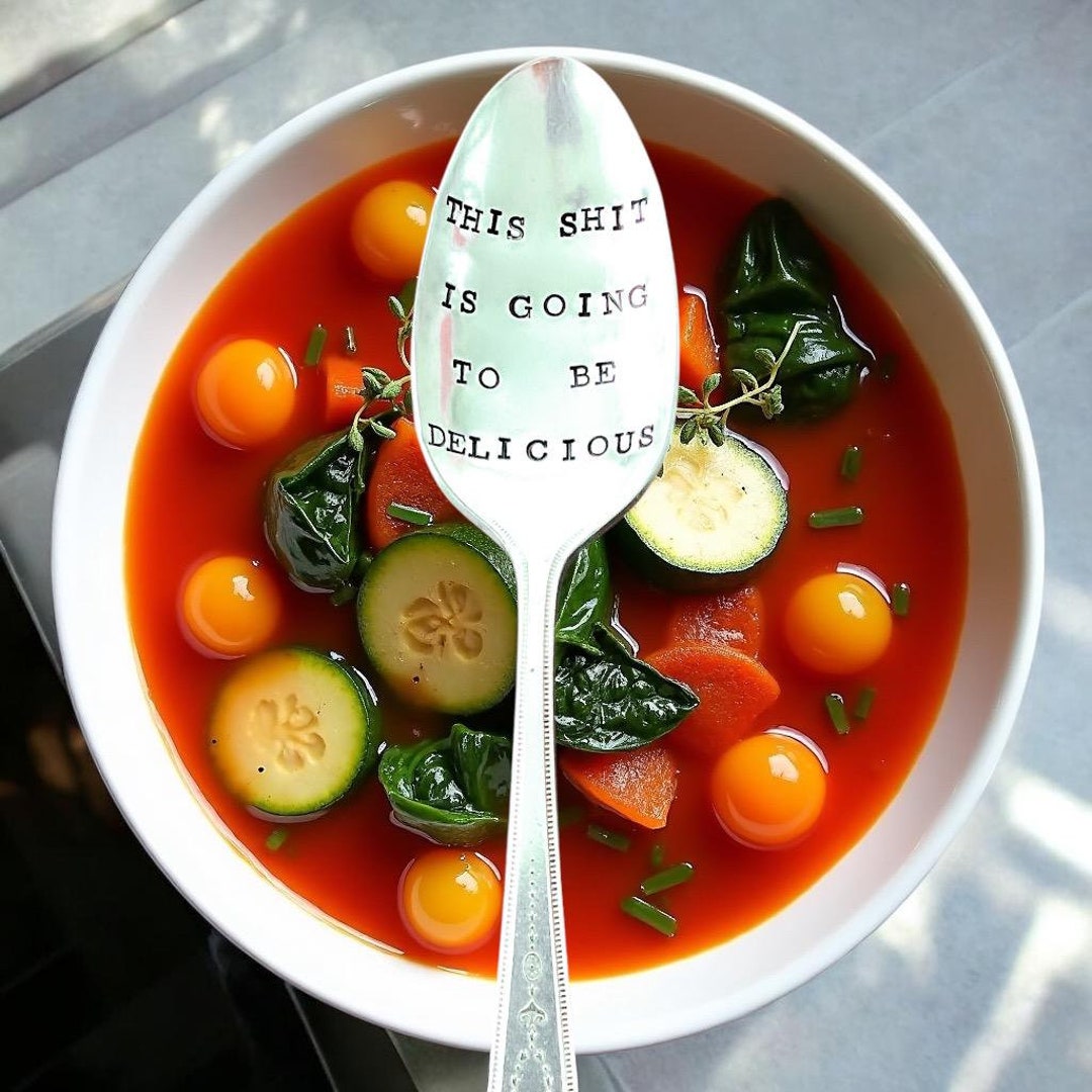 Hand Stamped Vintage Silverplated Serving Spoon, This Shit is Going to ...