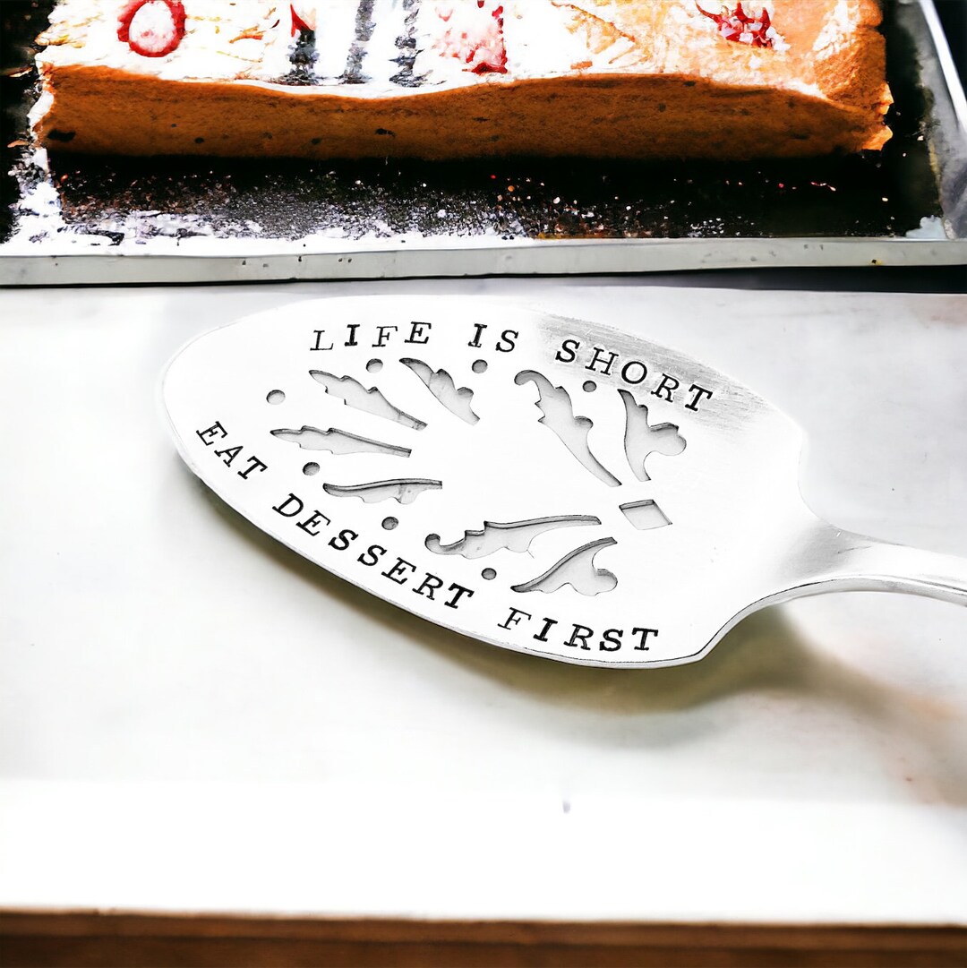 Hand Stamped Vintage Silver Plate Cake Server: "life is Short Eat ...