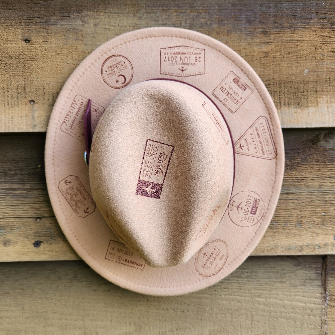 Wanderlust Burned Hat| Burned Hat| Etched Hat| Wanderlust| Women's Fashion Hat| Fedora|passport ...