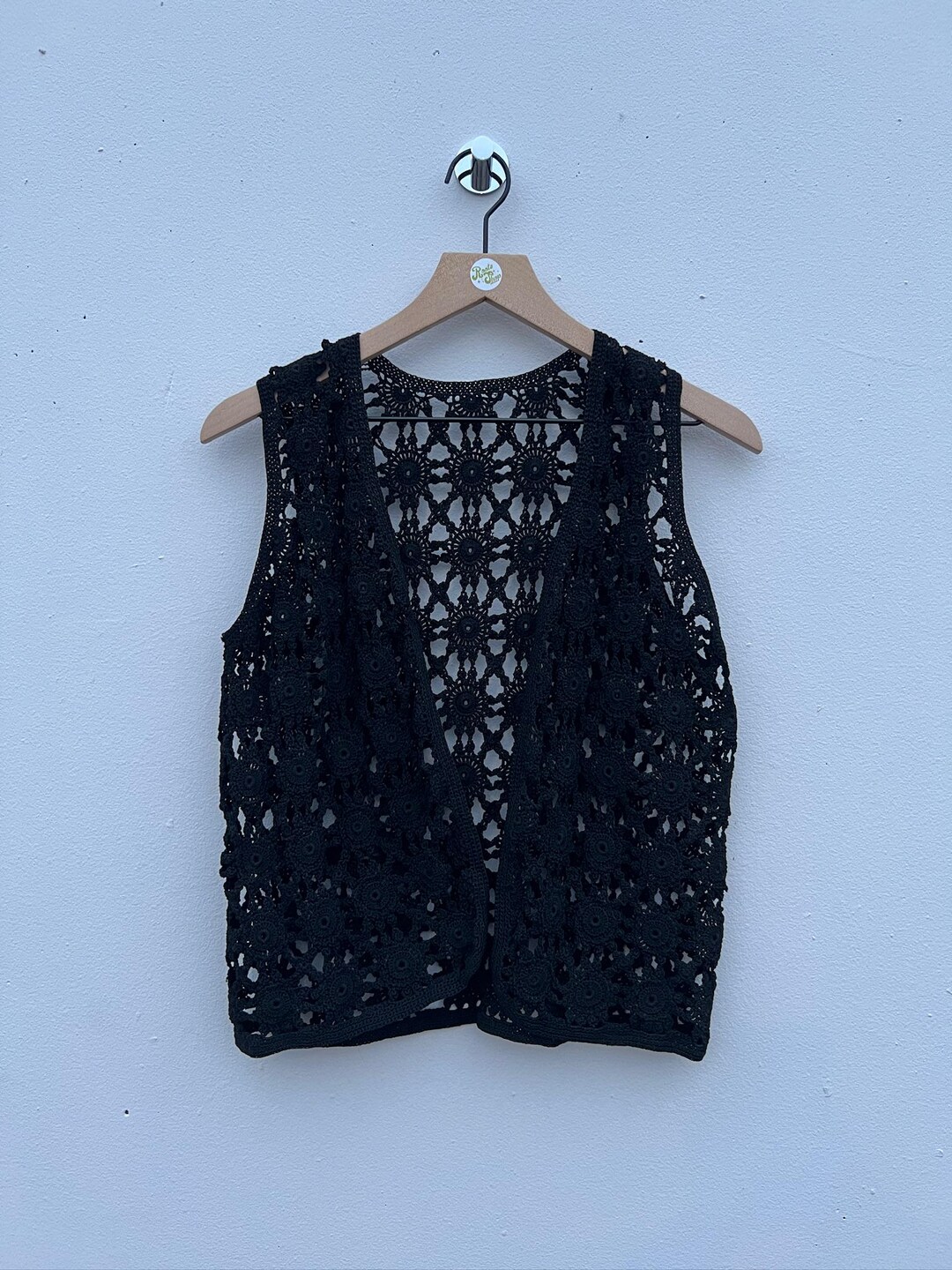 Black Crochet Open Vest - Etsy