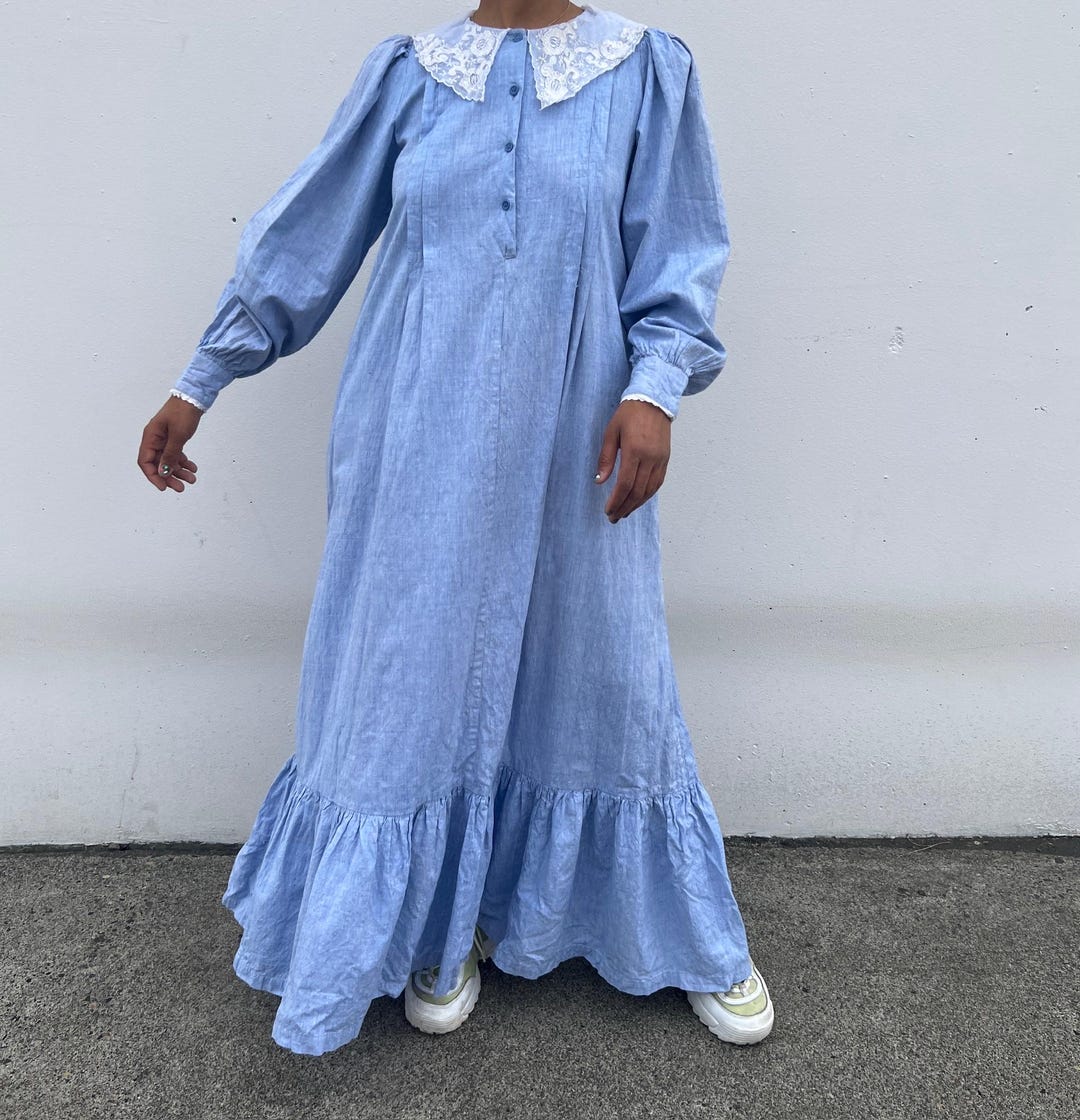 Phool Blue Prairie Dress With Lace Collar - Etsy