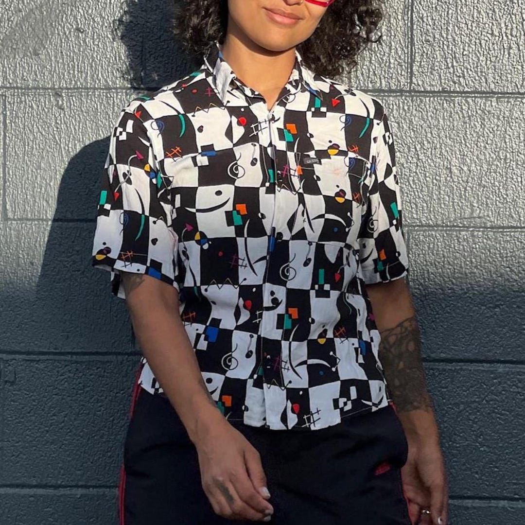 Guess Checkered Button-down Abstract Short-sleeve Shirt - Etsy