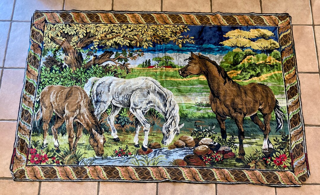 Vintage Velvet Wall Tapestry Depicting Western Scene for Your Mojo Dojo ...