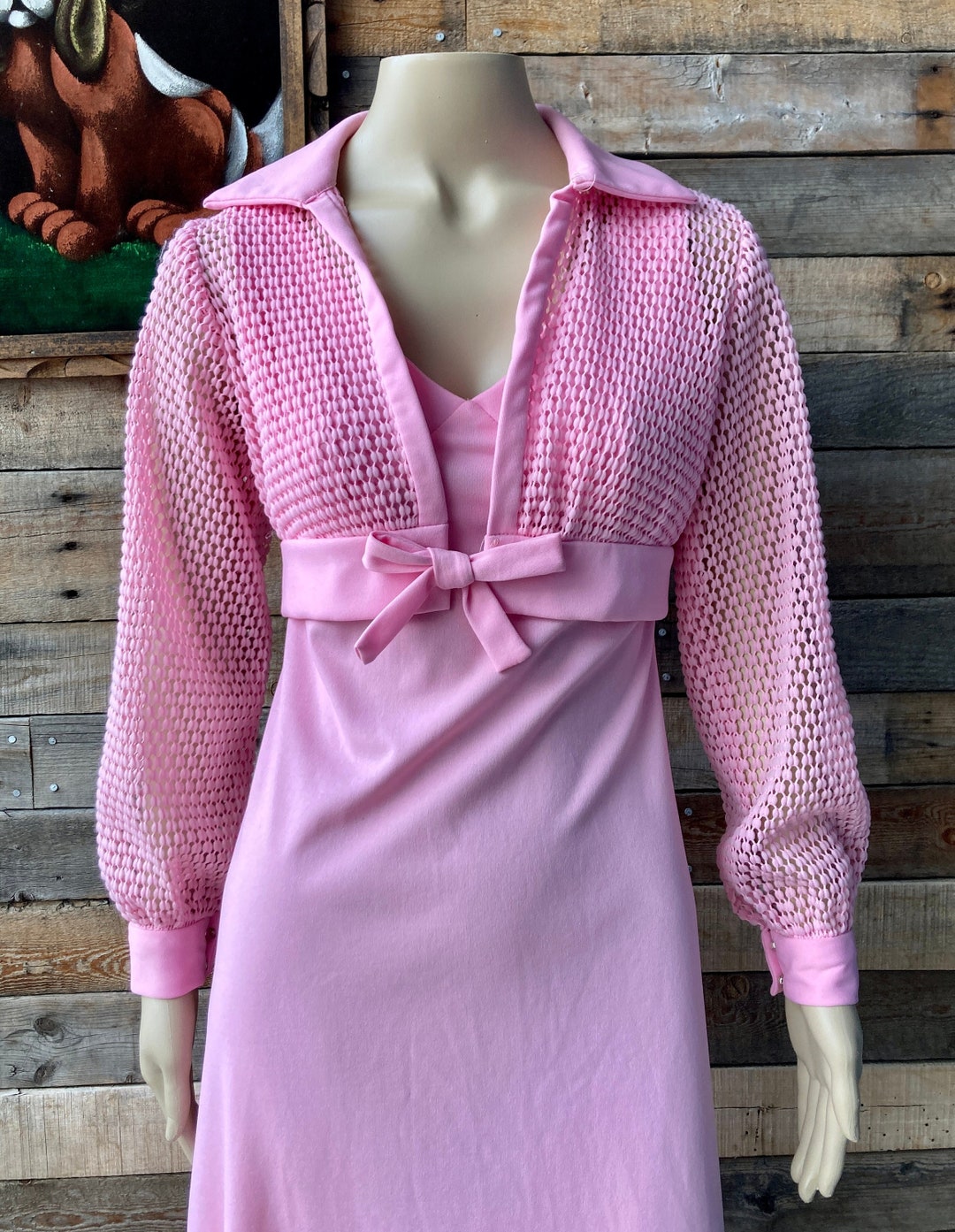 Vintage 1970's Super Mod Barbie Pink Maxi Dress and Mesh Bolero Jacket ...