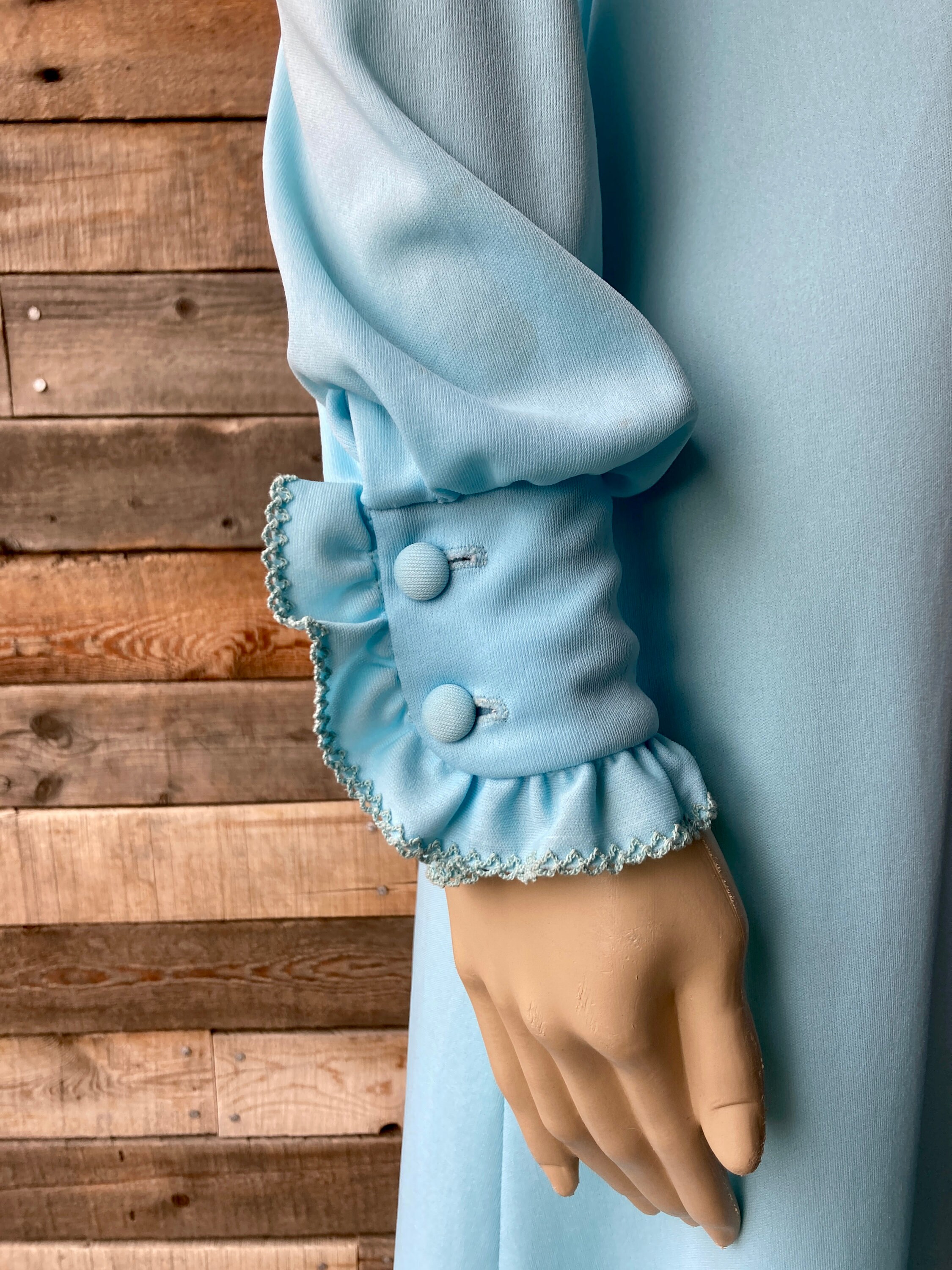 Vintage 1970's Boho Sky Blue Prairie Country Maxi Dress With Ruffled ...