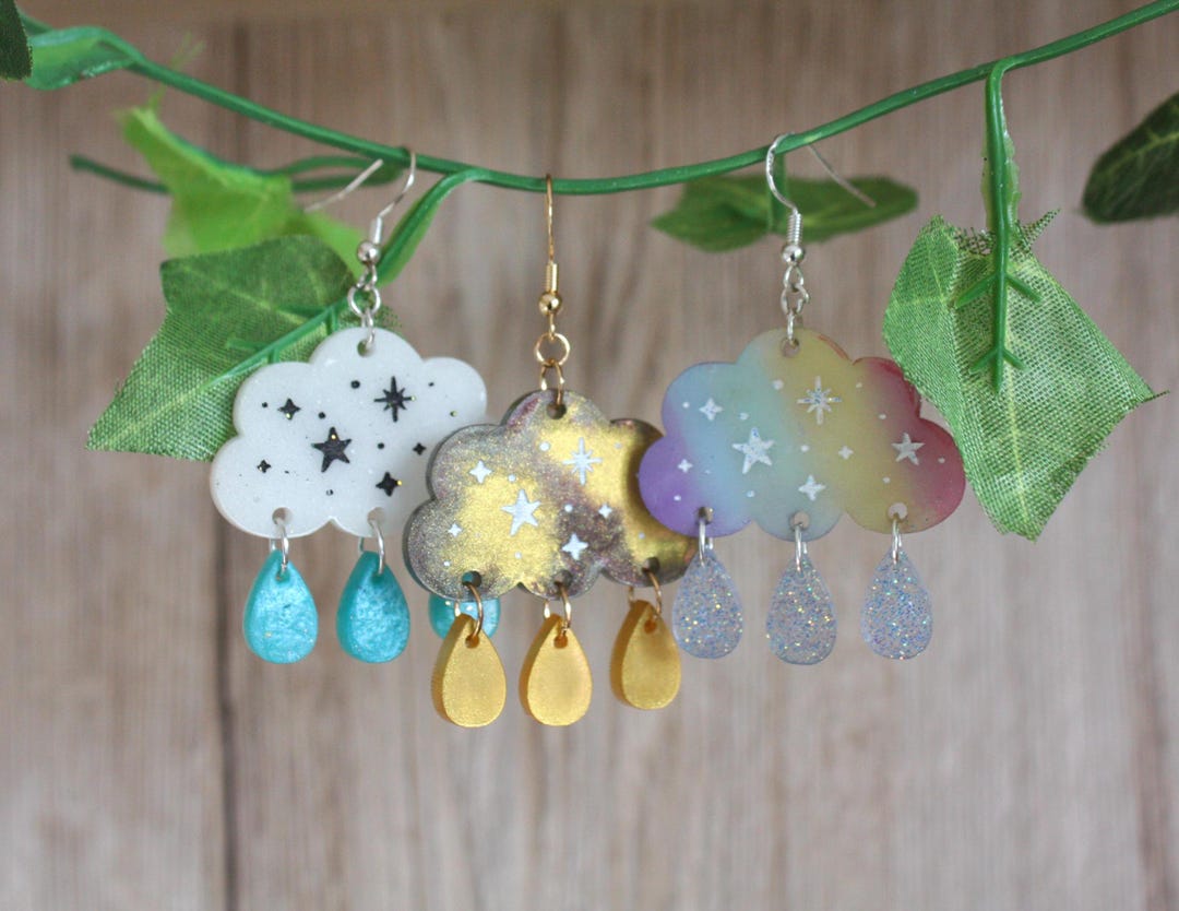 Celestial Raincloud Earrings With Raindrop Charms - Etsy