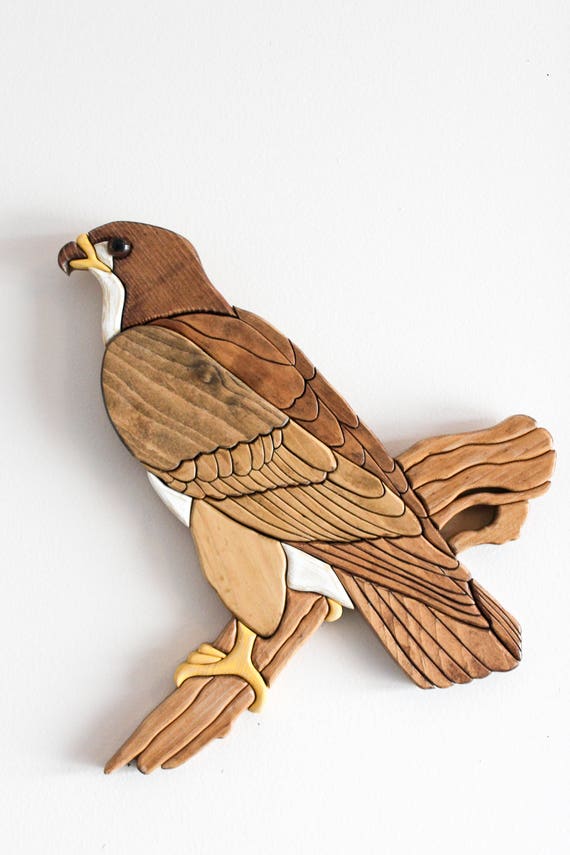 Items similar to Intarsia Hawk Wood Wall Hanging on Etsy