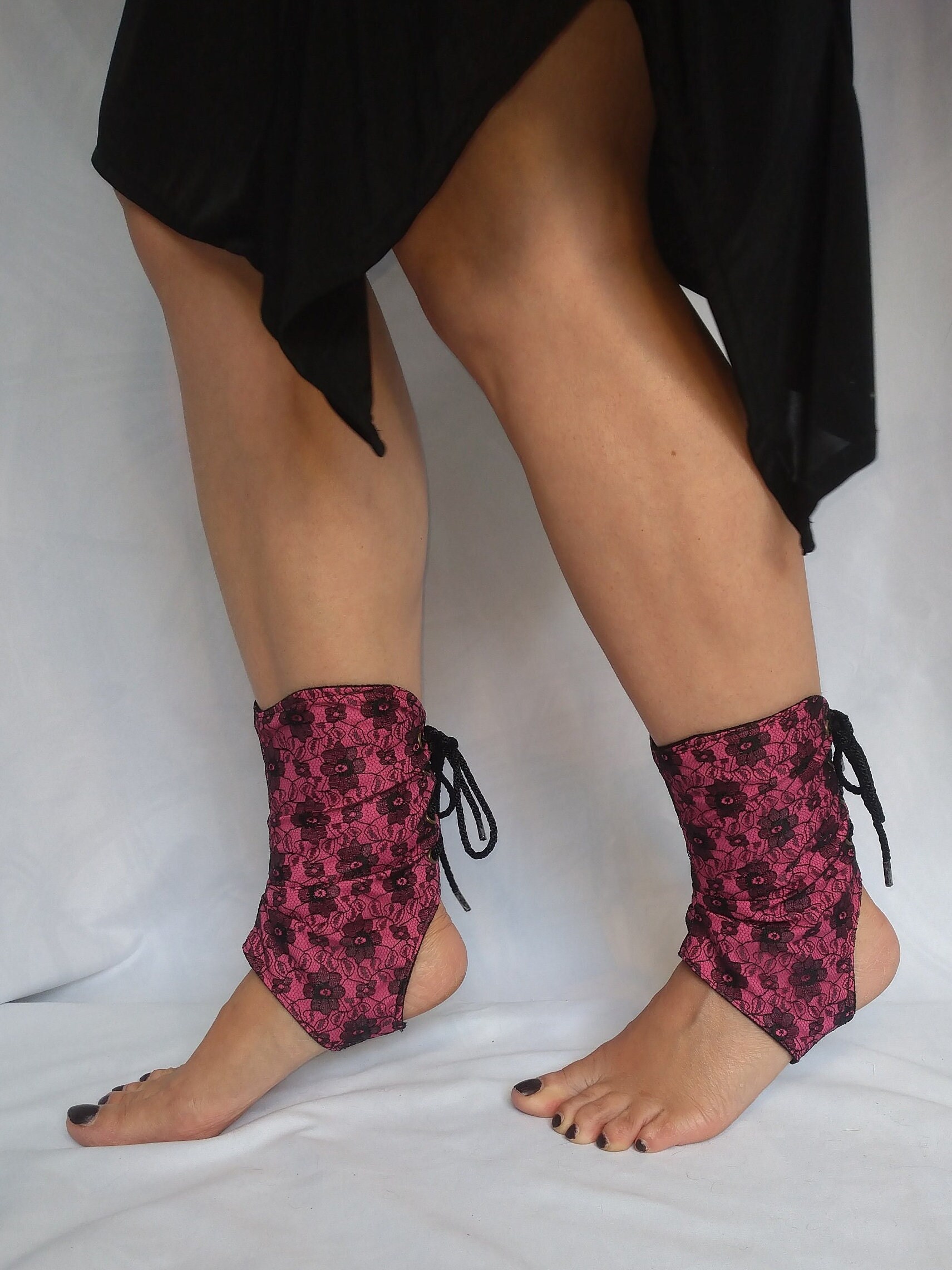 Boho Lace Spats, Floral Black Lace With Cerise. Indie Summer, Versatile ...