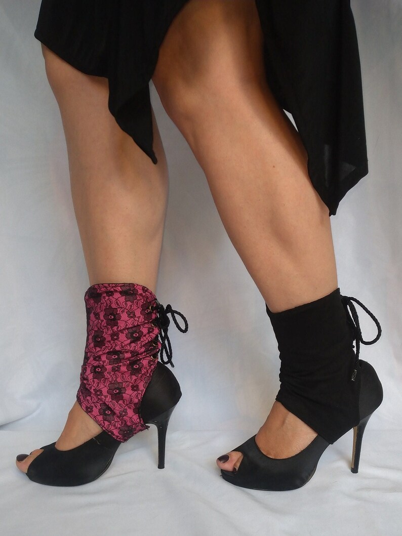Boho Lace Spats, Floral Black Lace With Cerise. Indie Summer, Versatile ...