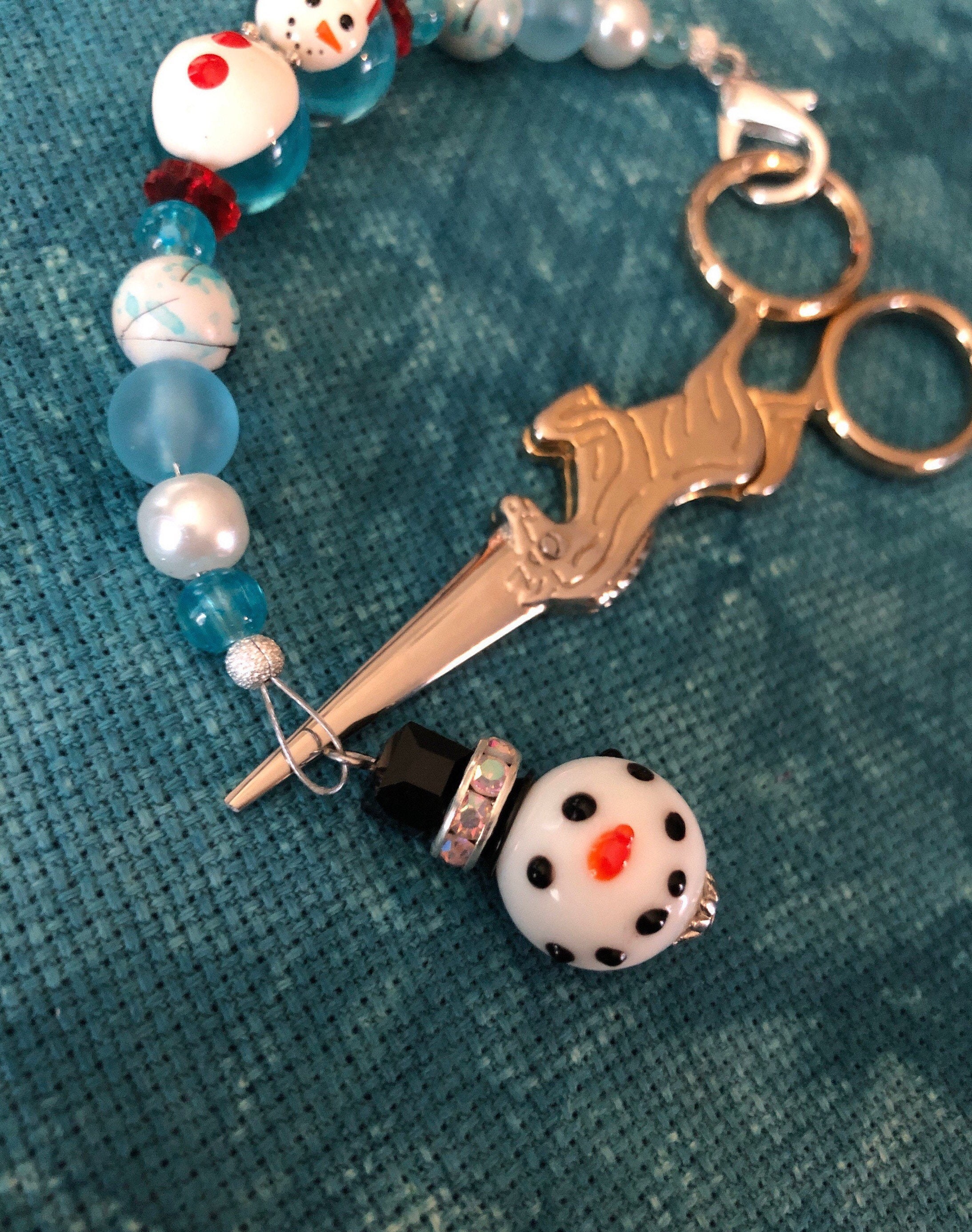 Blue Christmas Snowman Scissor Fob Sewing Accessories Zipper | Etsy