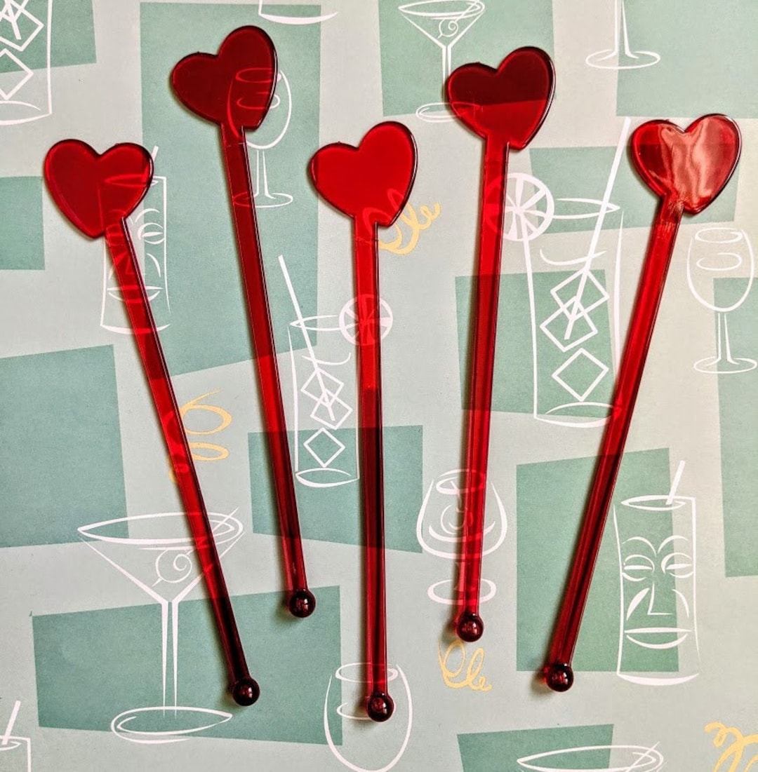 Red Heart Love Cocktail Drink Stirrers Swizzle Sticks - Etsy