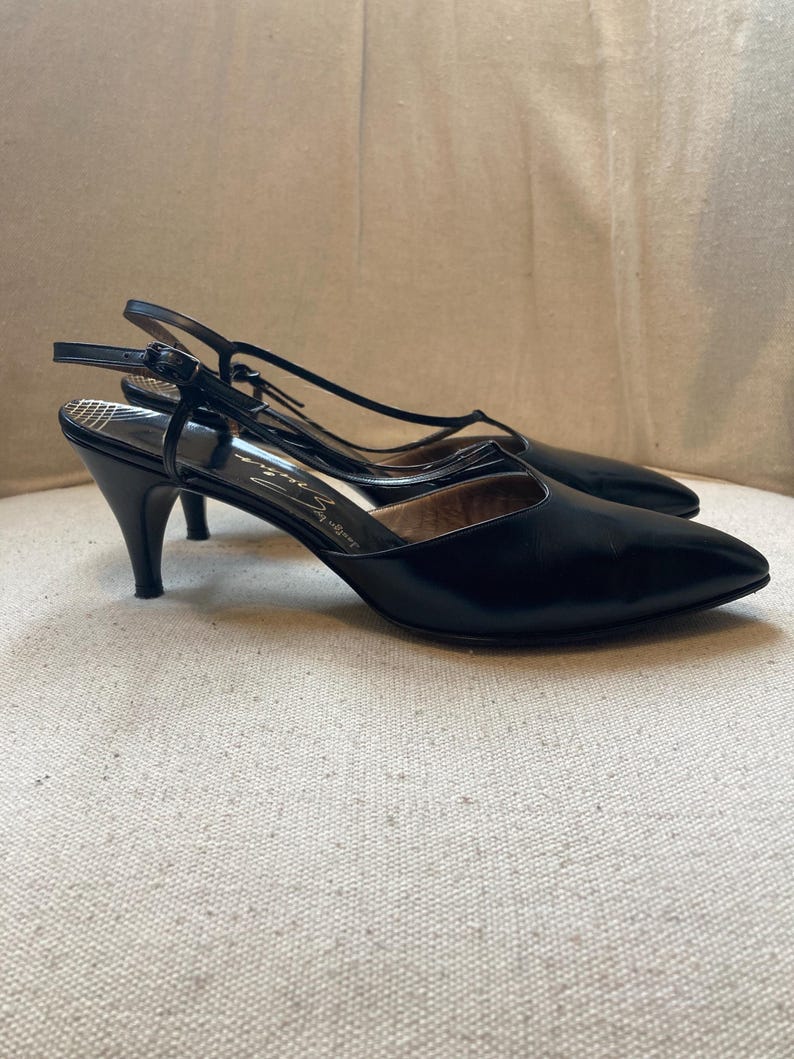 Vintage 50s 60s Pumps / Slingback KITTEN HEELS / Pointy Toe + T-strap ...