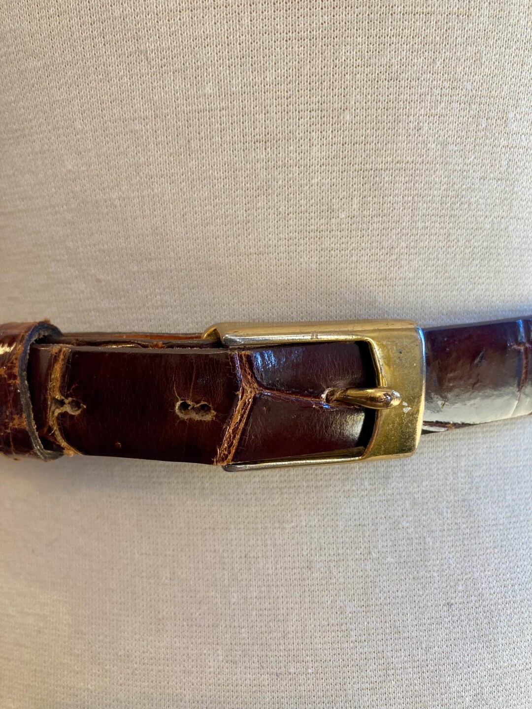 Vintage BELT / Authentic ALLIGATOR + Gold Buckle / Mod + Skinny / PARIS ...