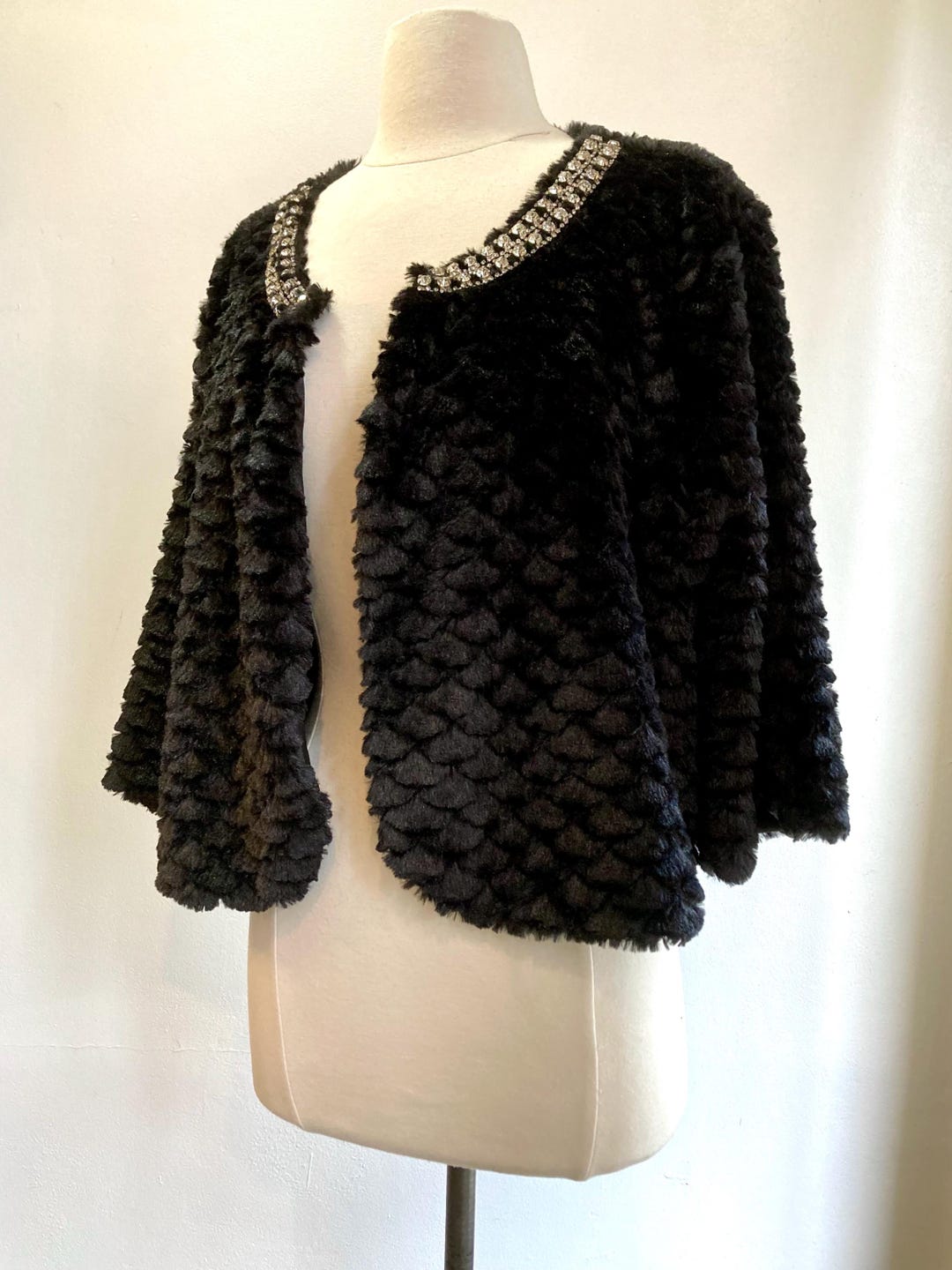Vintage 50s 60s Cropped Dinner Jacket / Black VELOUR + RHINESTONE ...