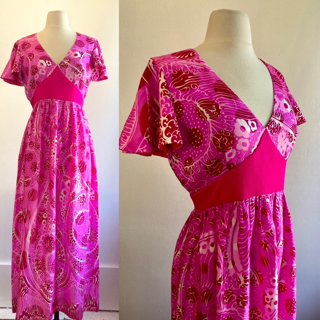 Vintage 60s HAWAIIAN Dress / Maxi + Corset Waist Cotton + FLUTTER ...