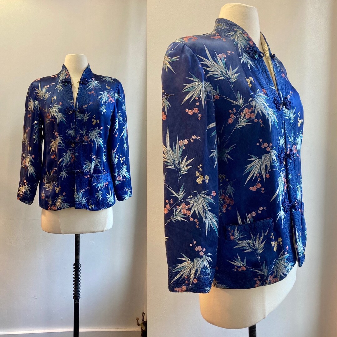 Vintage 60s 70s Silk Lounge Jacket / Asian Style REVERSIBLE BLUE ...