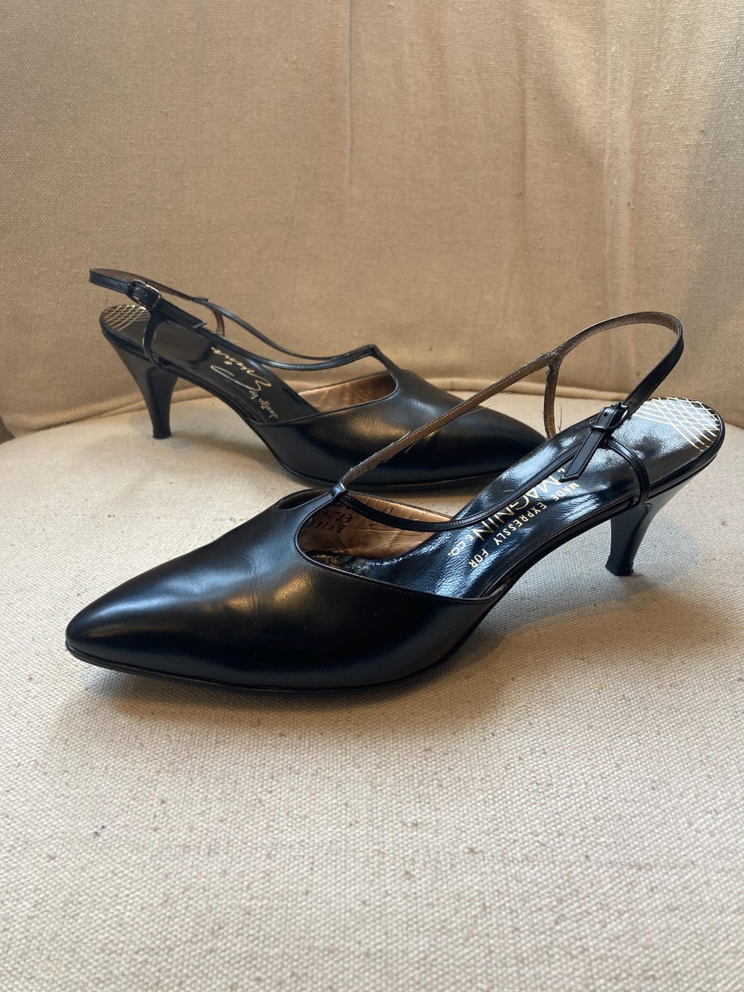 Vintage 50s 60s Pumps / Slingback KITTEN HEELS / Pointy Toe + T-strap ...