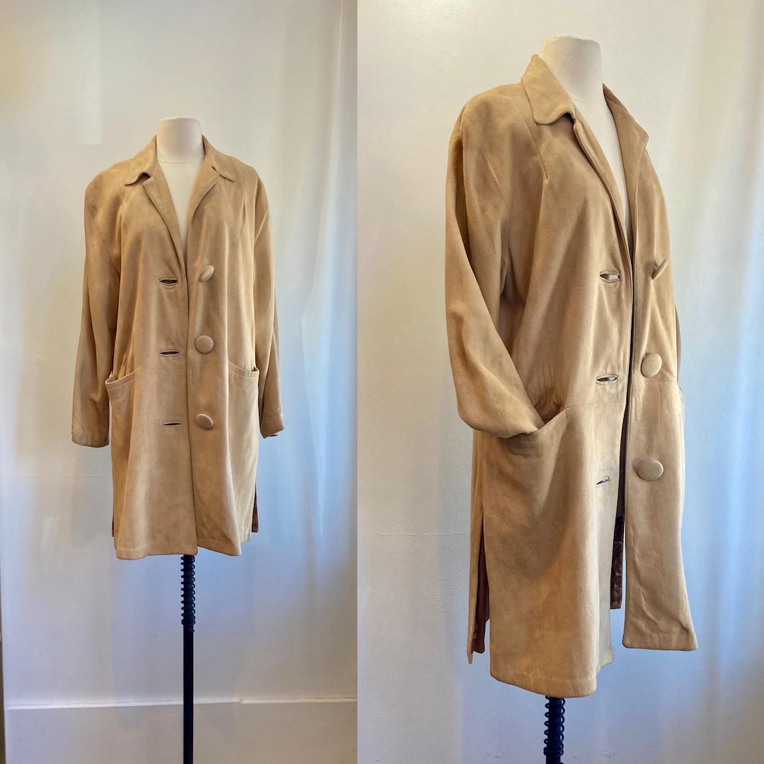 Vintage 50s 60s SUEDE Coat / SOFT Buttery Tan Leather / Covered Buttons ...