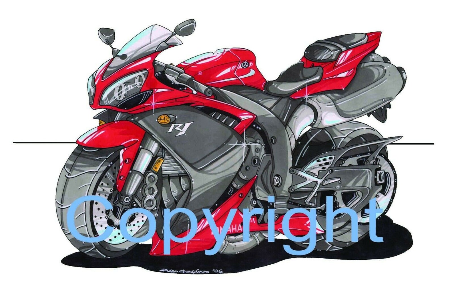 Yamaha R1 Caricature Design Metal Rectangle Keyring Koolart | Etsy