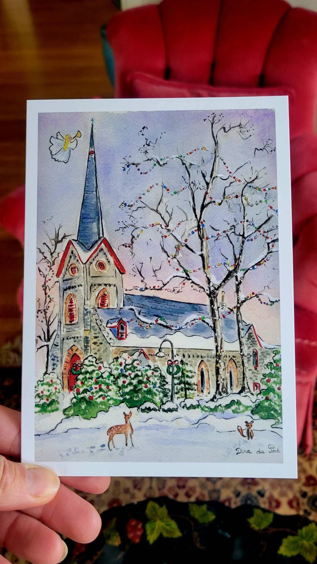 Set of 8 Christmas Morning, Christ Church, Church Illustration With ...