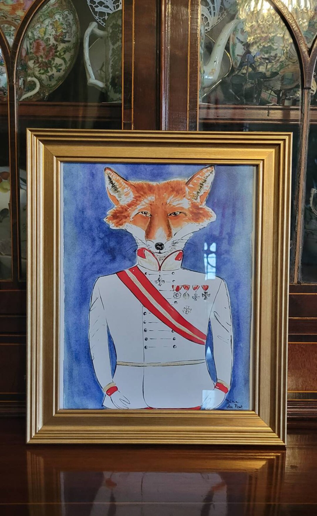 Fox Emperor Portrait: Original Watercolor Print in Gold Frame (10"x12 ...