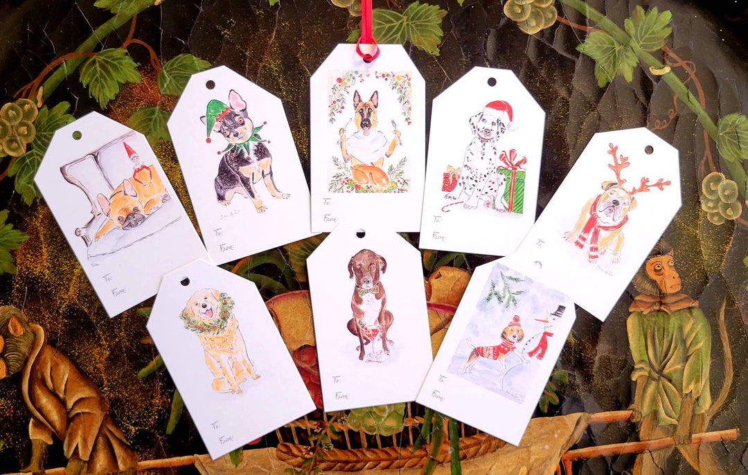 Watercolor Christmas Dog Gift Tags: Holiday Assorted Set - Etsy