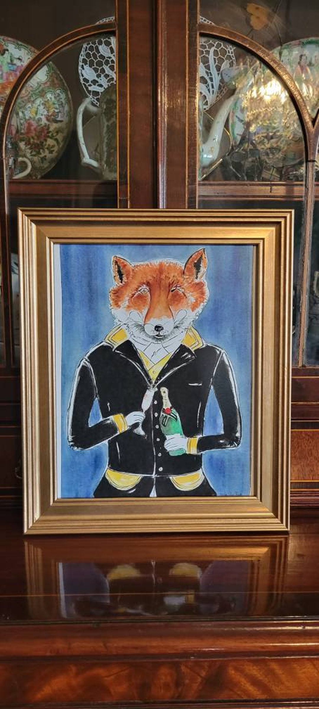 Fox in French Hunting Jacket Watercolor Portrait - Framed Art Print - Etsy
