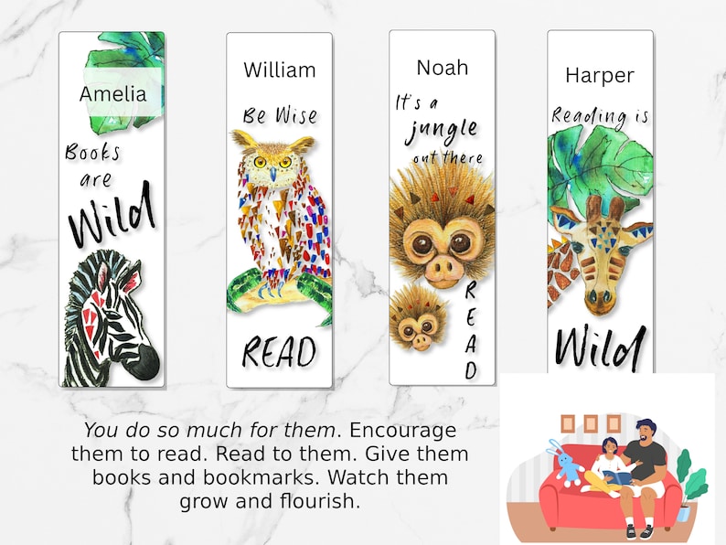 Printable Bookmarks for Kids, Reading Animal Bookmarks, Editable ...