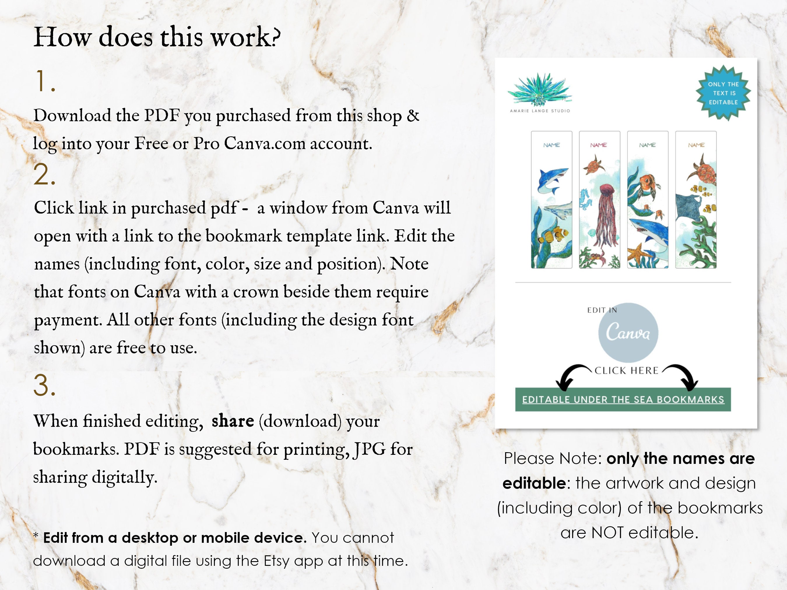 Watercolor Ocean Bookmarks Printable Bookmarks for Kids Editable ...