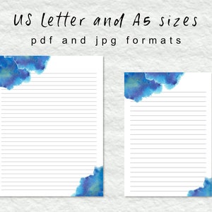 Blue Watercolor Stationery: Abstract Journal Paper (digital Download ...