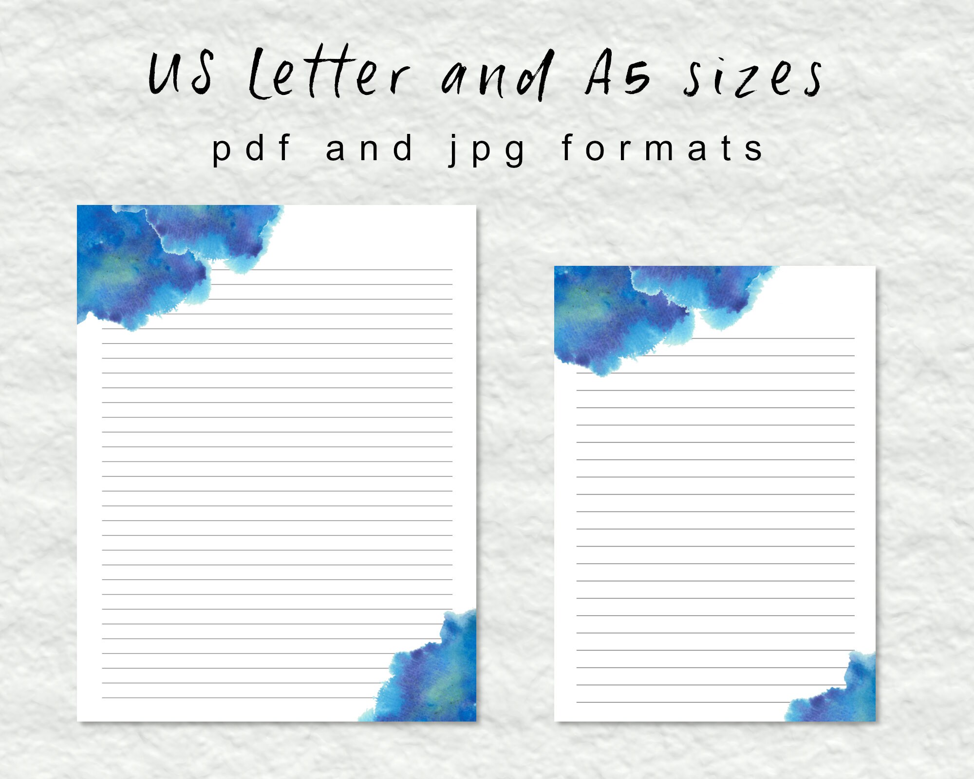 Blue Watercolor Stationery: Abstract Journal Paper (digital Download ...