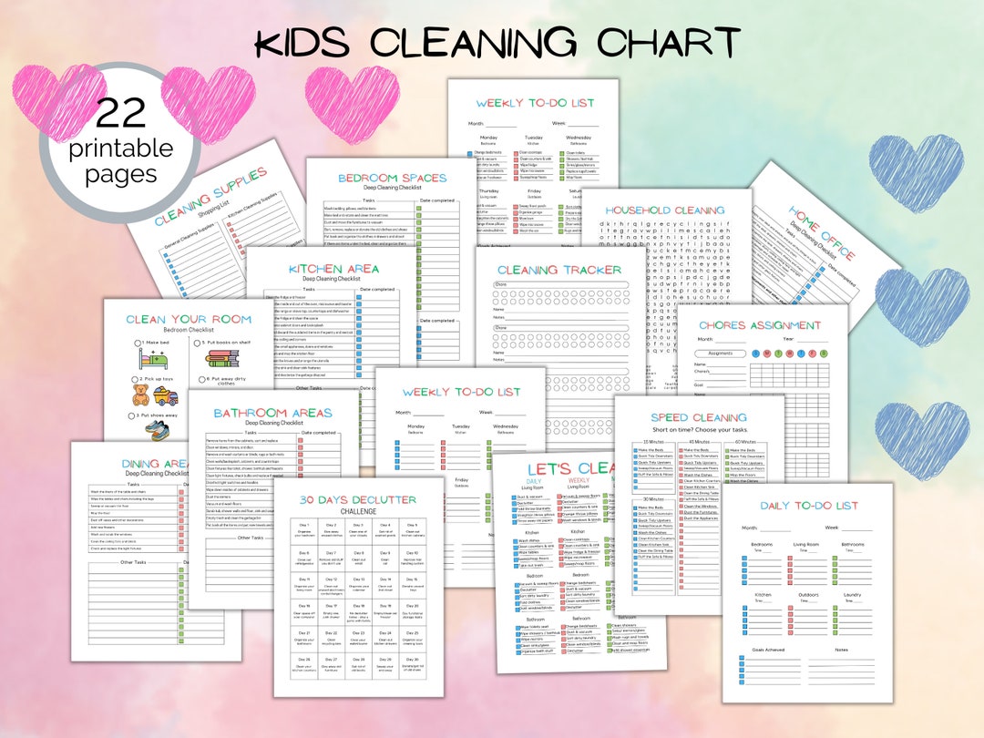 Kids Cleaning Chart Childs Chore Chart Kids Cleaning - Etsy