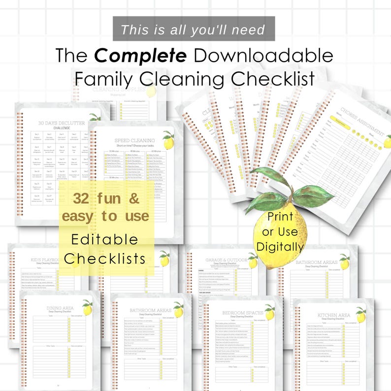 Lemon Cleaning Checklist Bundle: Spring Cleaning Planner (PDF) - Etsy