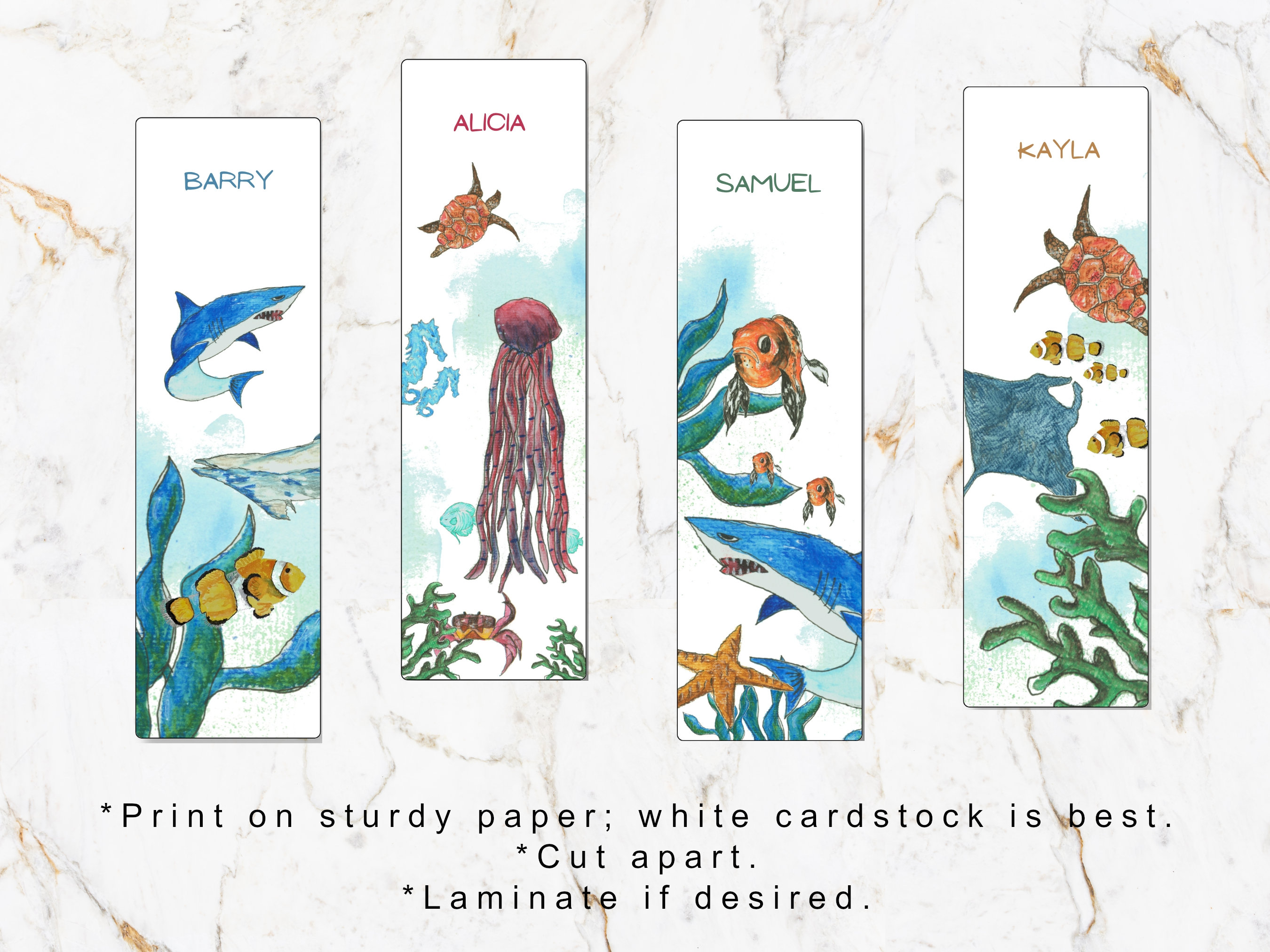 Watercolor Ocean Bookmarks Printable Bookmarks for Kids Editable ...