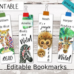 Printable Bookmarks for Kids, Reading Animal Bookmarks, Editable ...