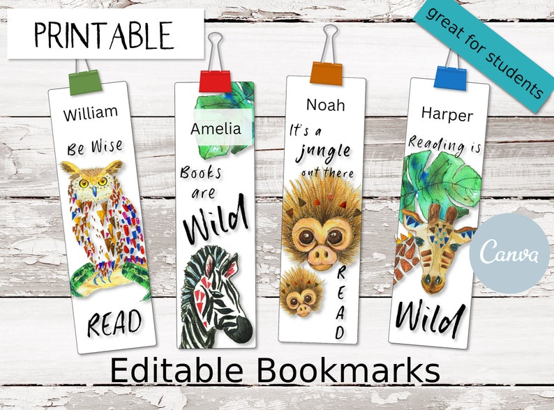 Printable Bookmarks for Kids, Reading Animal Bookmarks, Editable ...