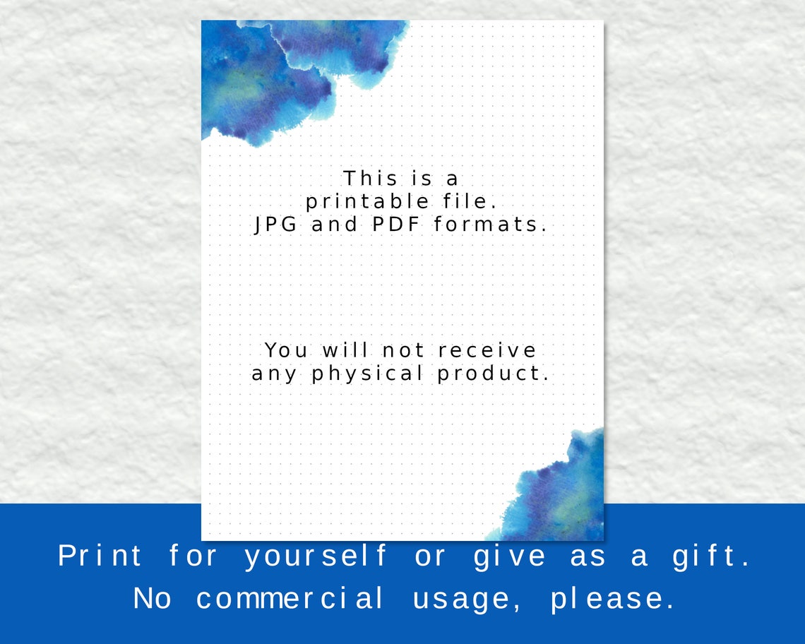 Blue Watercolor Stationery: Abstract Journal Paper (digital Download ...
