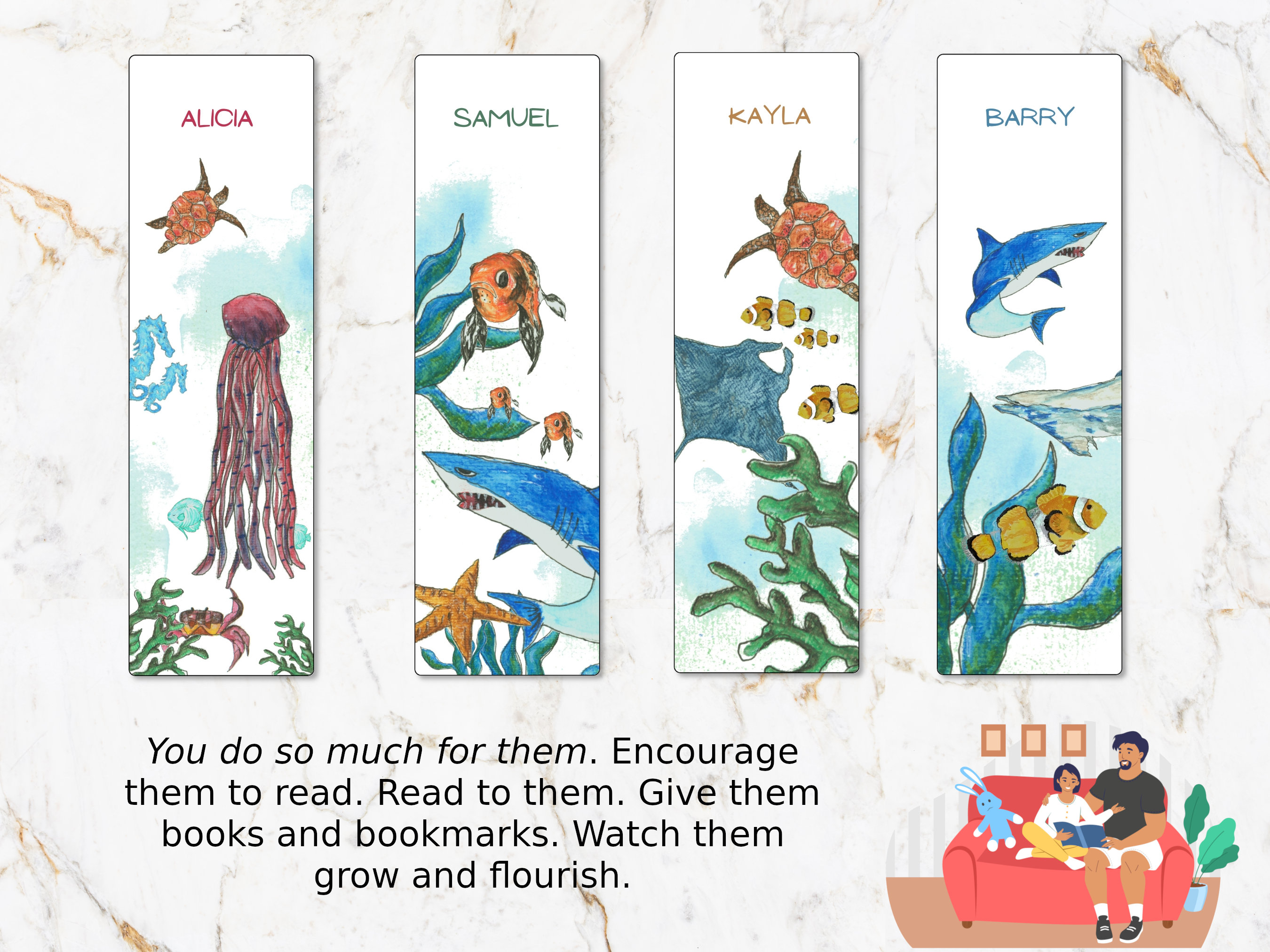 Watercolor Ocean Bookmarks Printable Bookmarks for Kids Editable ...