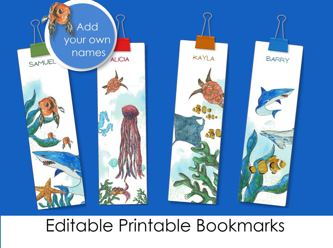Watercolor Ocean Bookmarks Printable Bookmarks for Kids - Etsy
